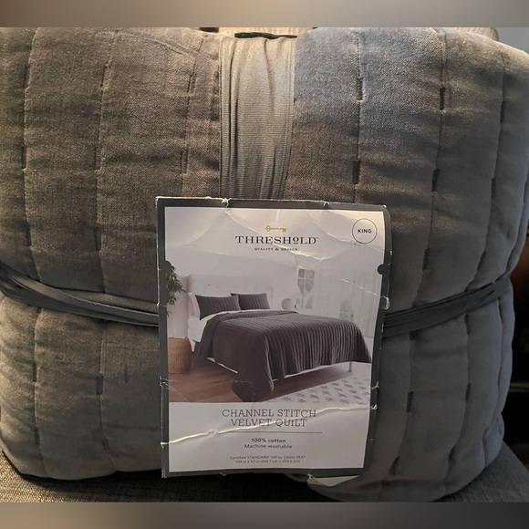 Threshold | Bedding | King Threshold Grey Channel Stitch Velvet Quilt ...
